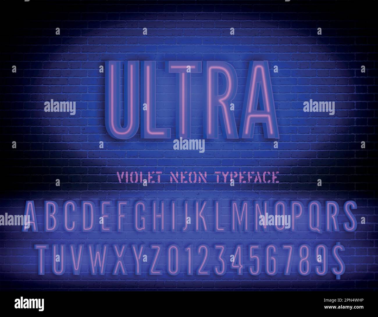 Ultraviolet neon box typeface and vector Ultra violet night light sign ...