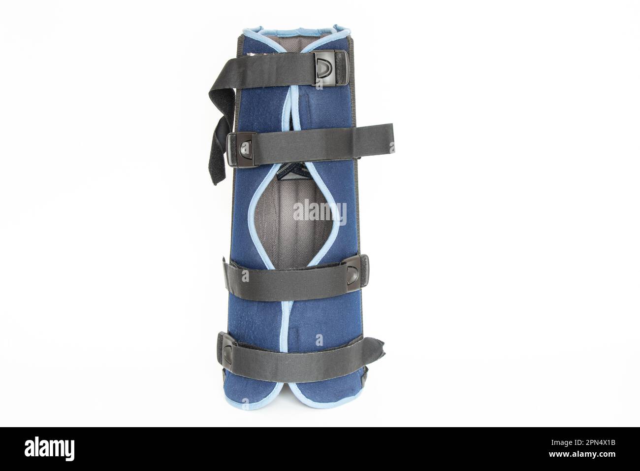 Knee brace blue post-operative on a white background Stock Photo - Alamy