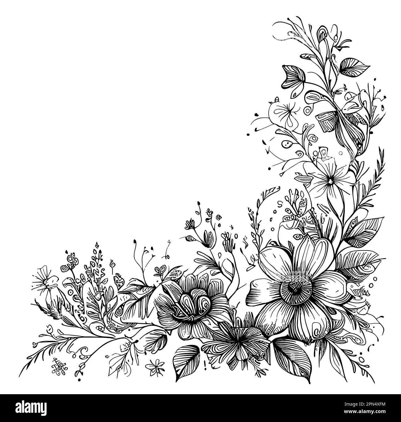 Floral frame hand drawn sketch illustration Wild flowers Stock Vector ...