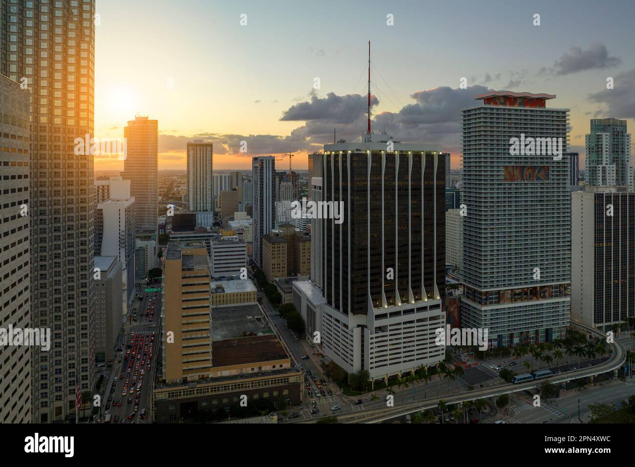 Aerial view of downtown district of of Miami Brickell in Florida, USA ...