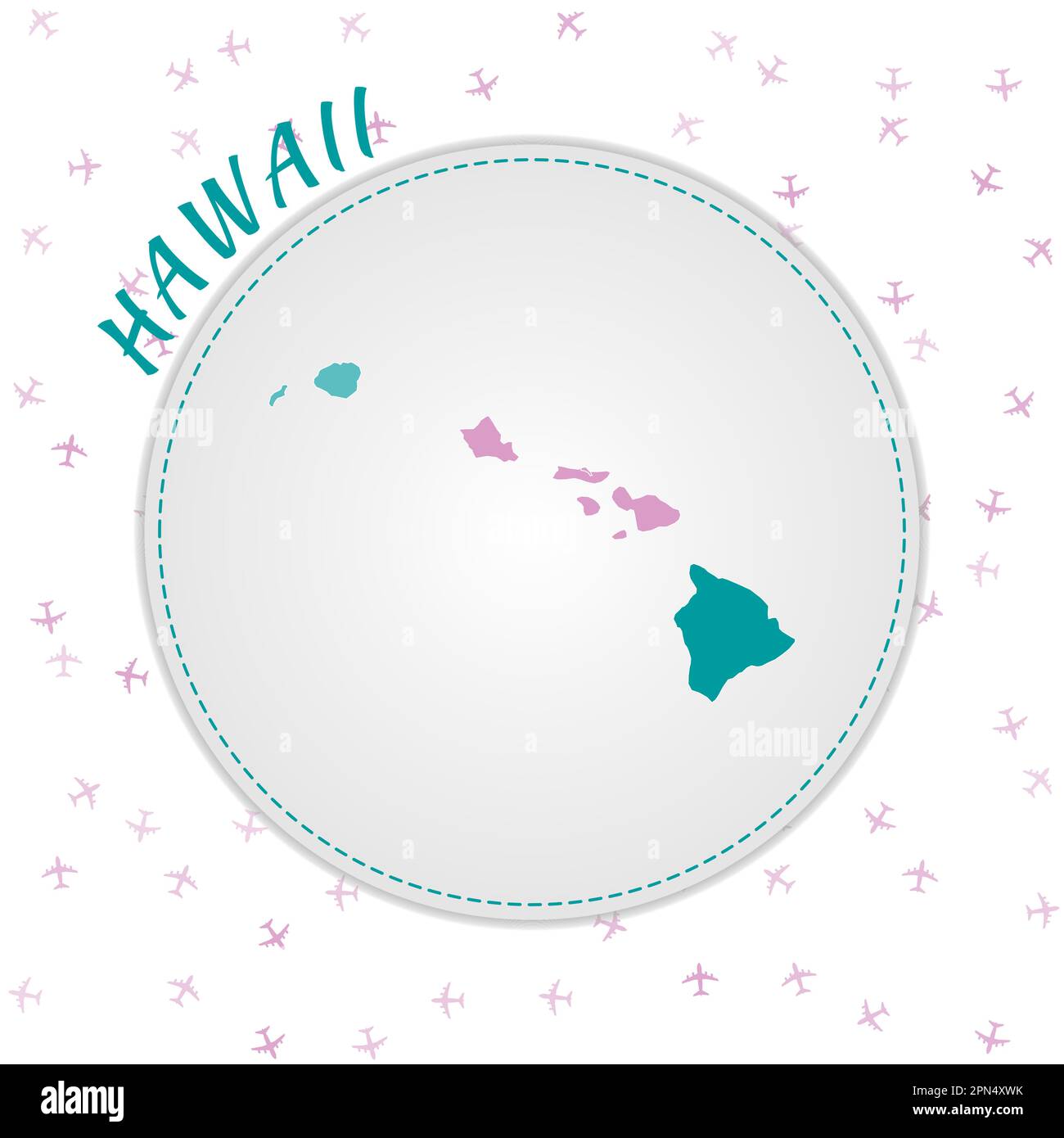 Hawaii map design. Map of the US state with regions in emerald-amethyst ...