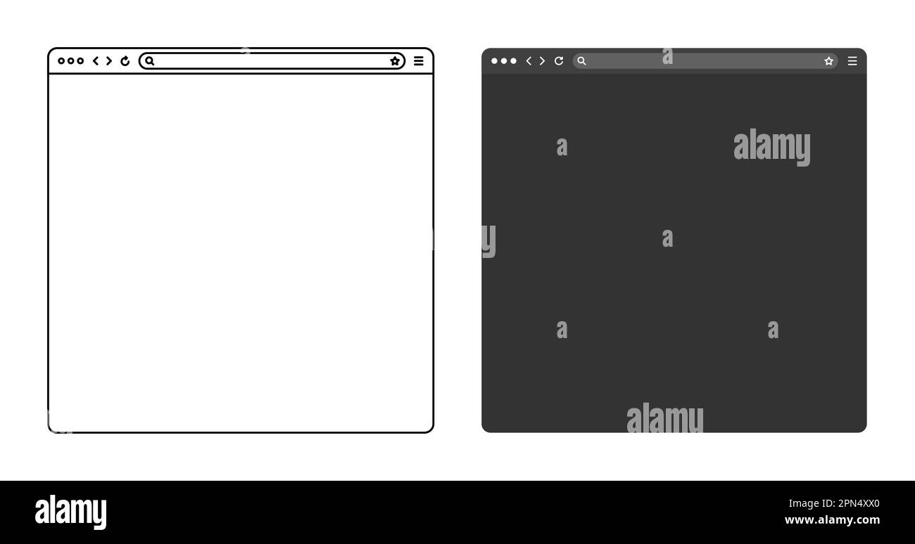 Blank web browser, internet page window with toolbar and search field. Modern website in flat ...