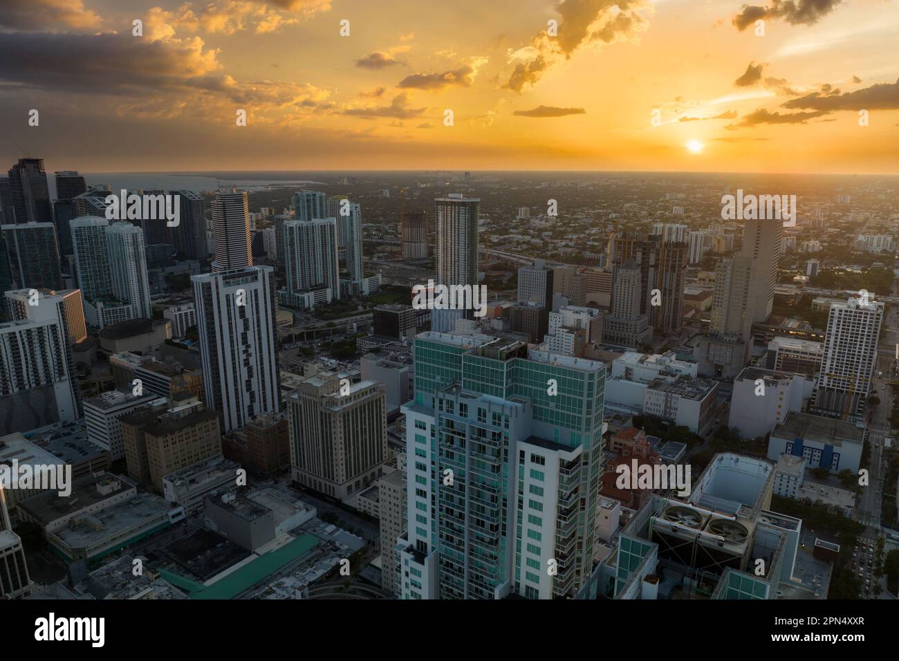 Aerial view of downtown office district of Miami Brickell in Florida ...