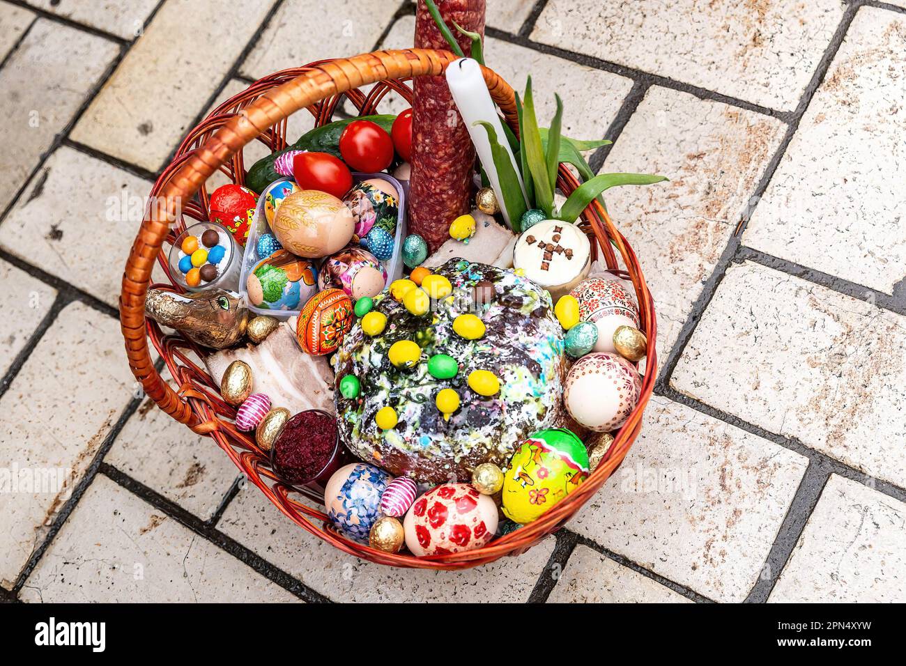 A food basket seen during the Holy Sunday celebrations at St. Michael's ...