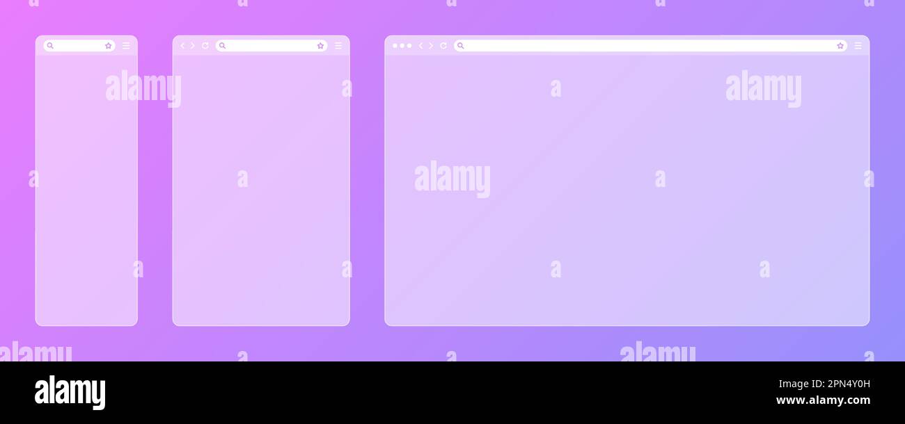 Blank transparent web browser window with toolbar and search field on ...