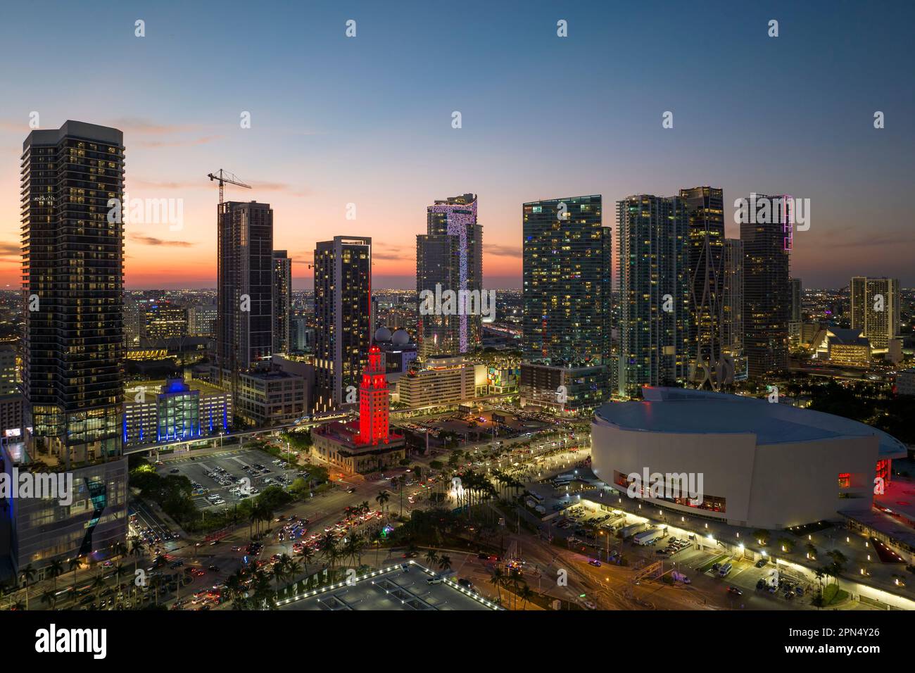 Aerial view of downtown office district of of Miami Brickell in Florida ...