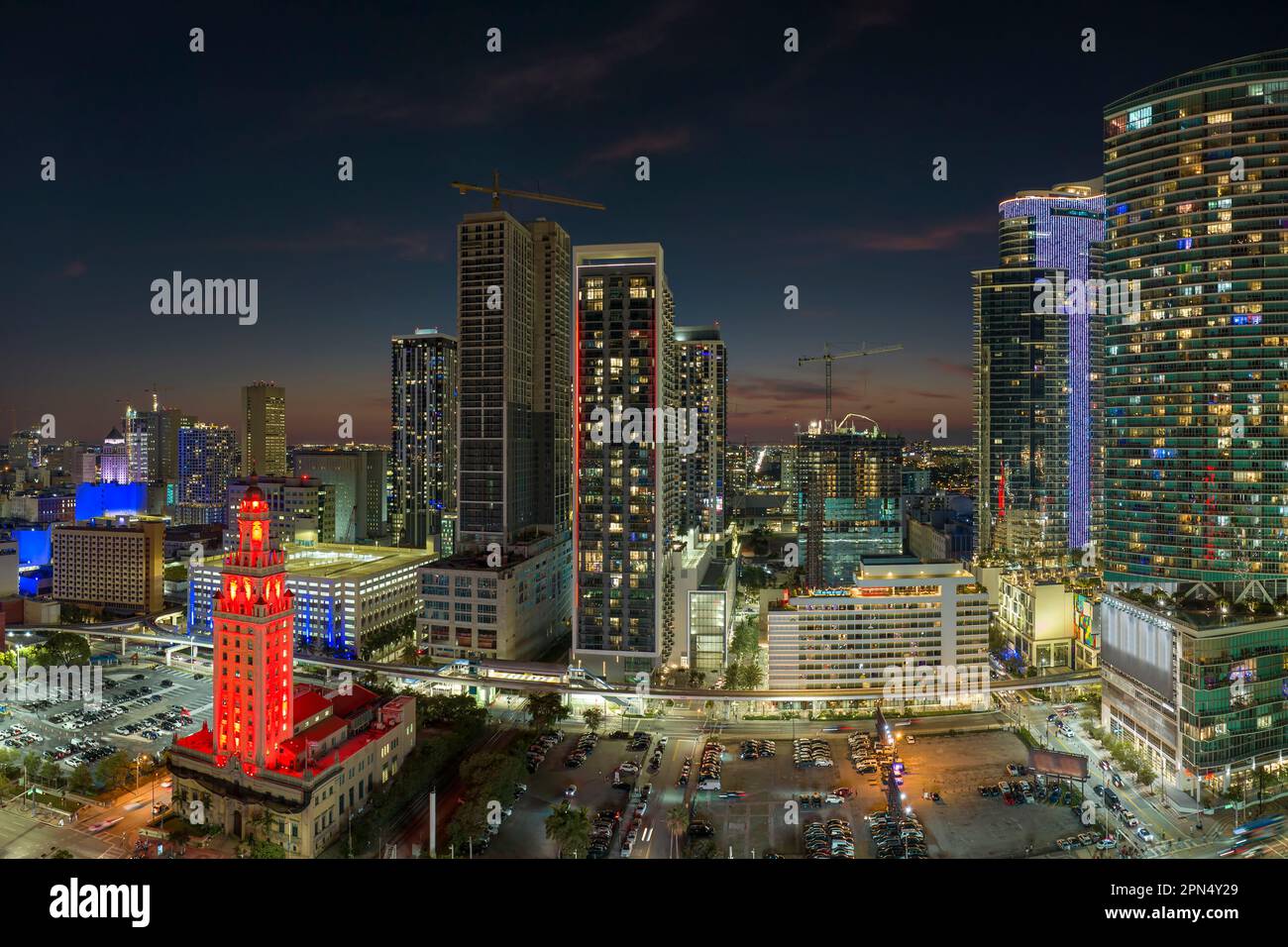 Aerial view of downtown office district of of Miami Brickell in Florida ...