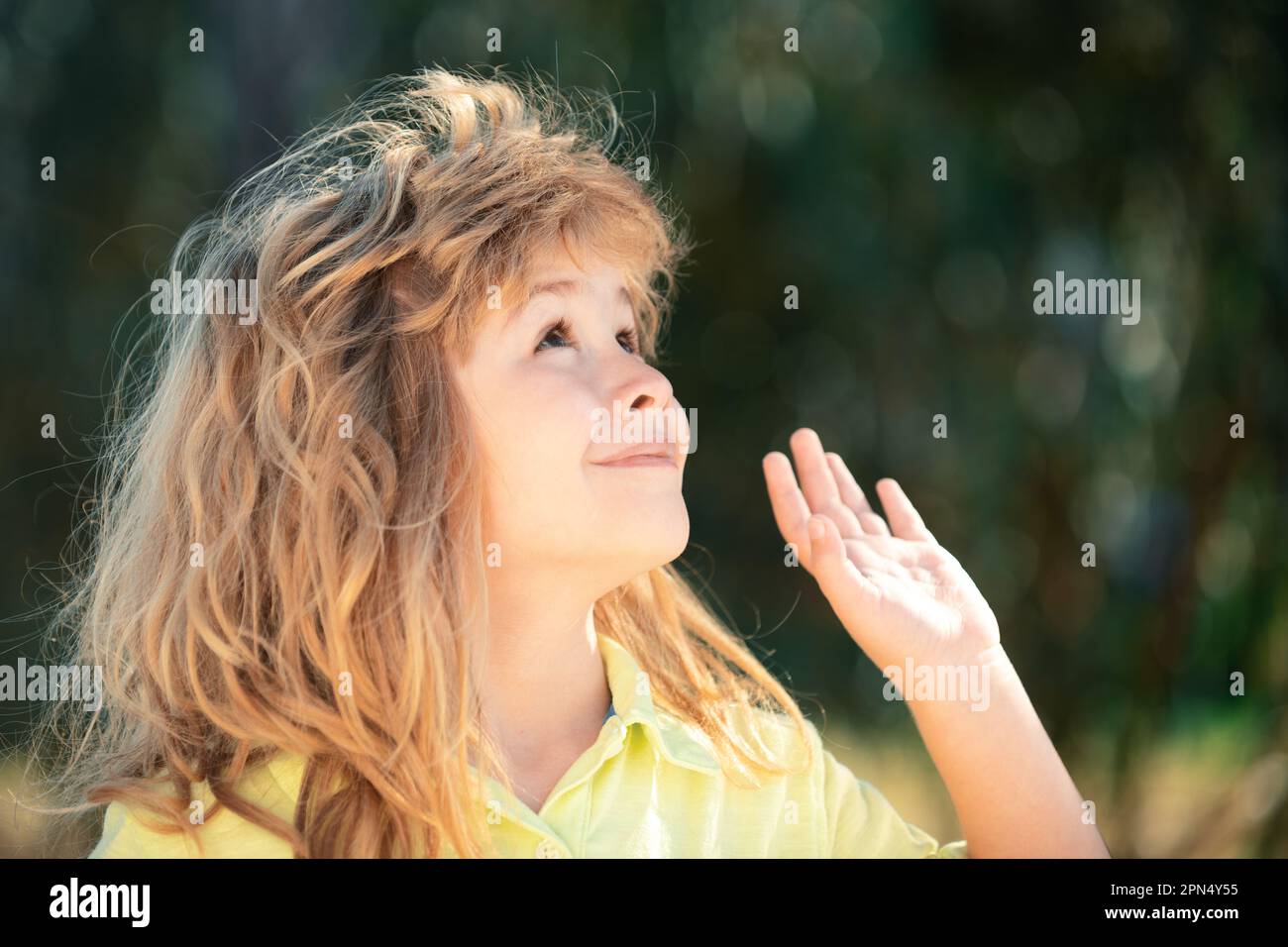 Profile kids face. Portrait of smiling kid outdoor. Adorable little ...