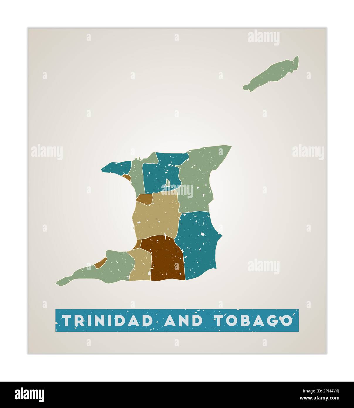 Trinidad and Tobago map. Country poster with regions. Old grunge ...