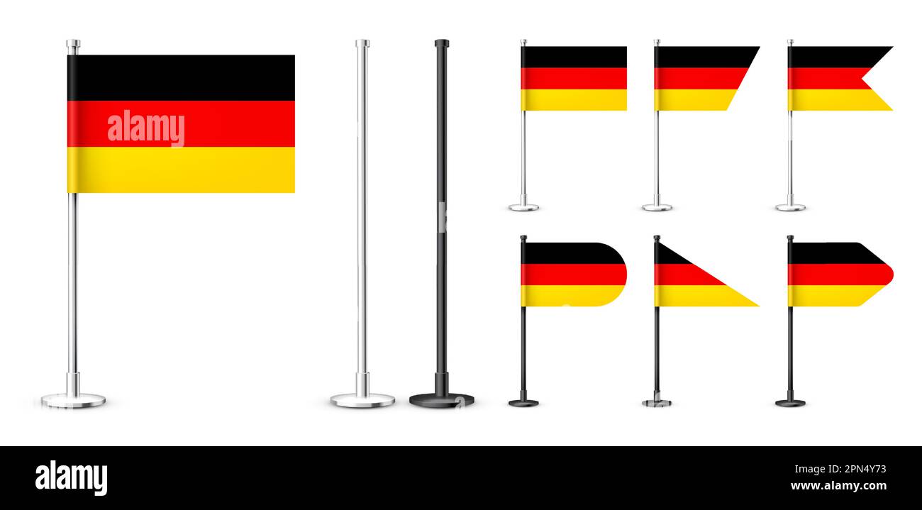Realistic various German table flags on a chrome steel pole. Souvenir ...