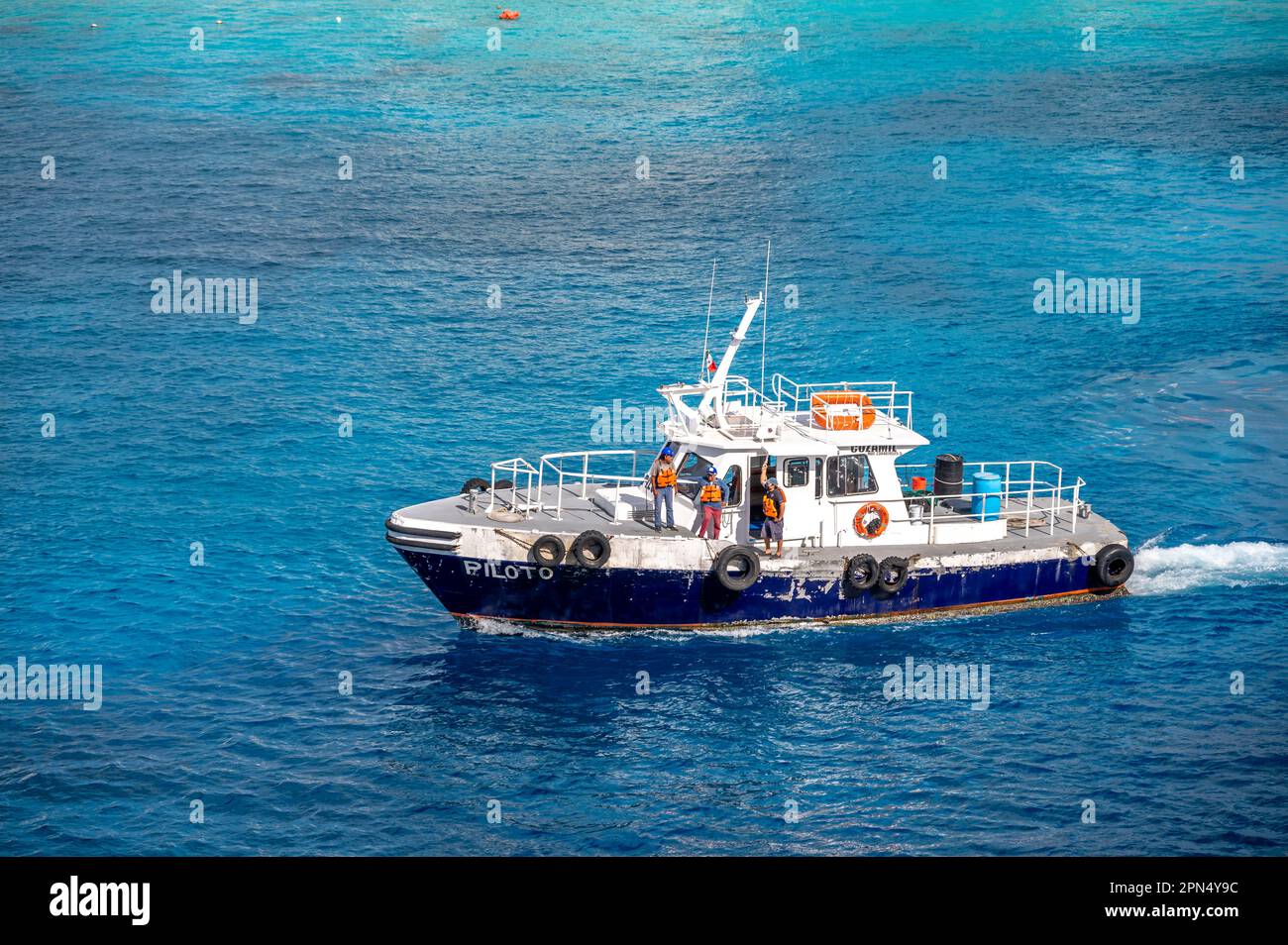 Cozumel, Mexico - April 4, 2023: View a pilot boat at the Cozumel ...