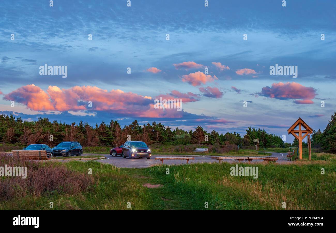 Dramatic sky at sunset above a parking lot. Trailhead to Oceanview ...