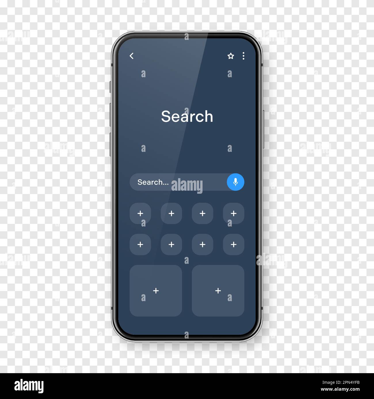 Smartphone with blank internet browser window and search bar, dark mode ...