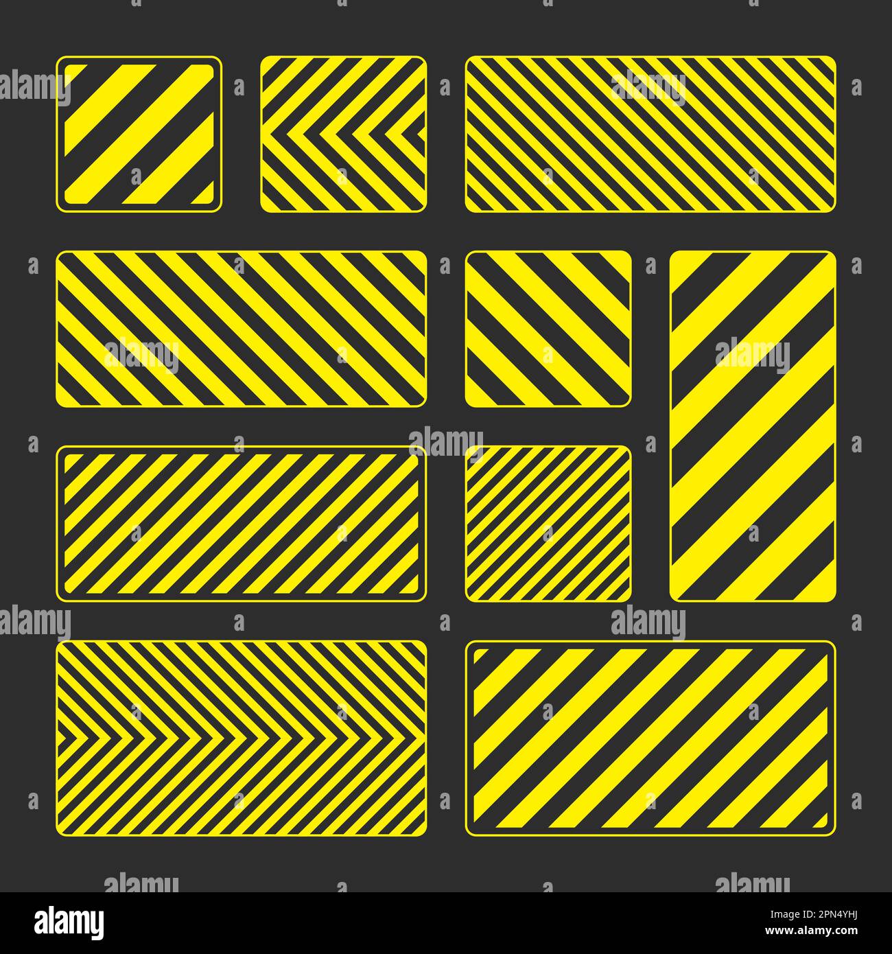Various yellow warning signs with diagonal lines. Attention, danger or ...