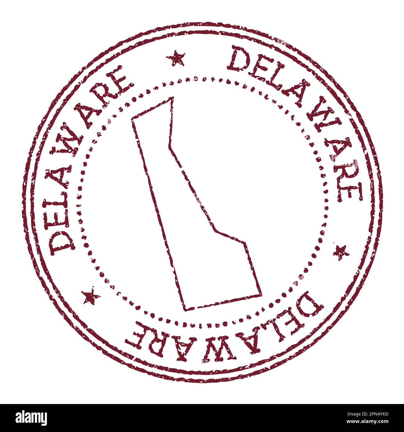Delaware round rubber stamp with US state map. Vintage red passport ...