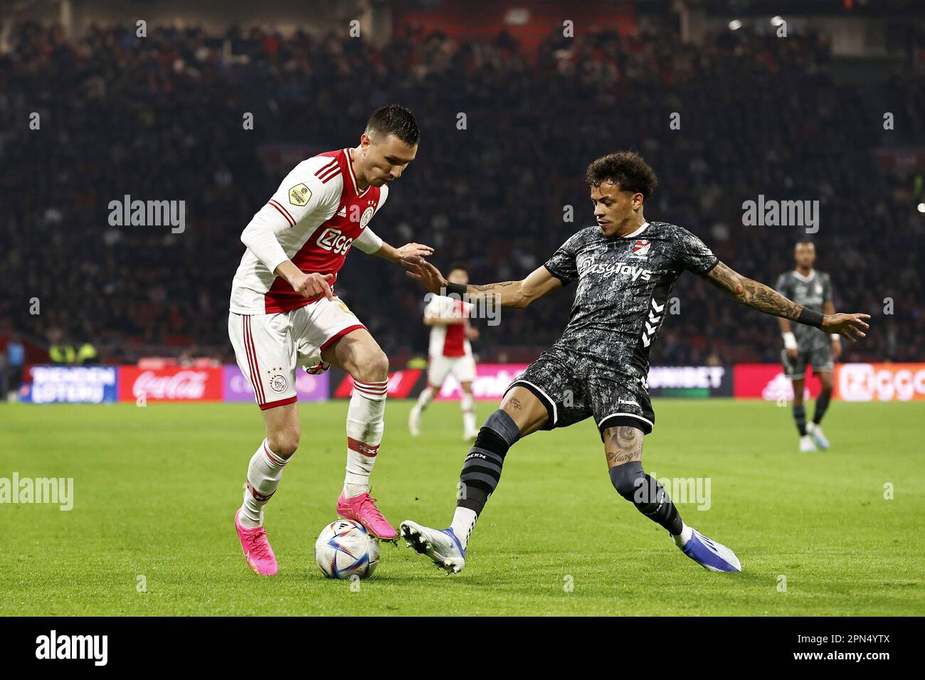 AMSTERDAM - (L-R) Steven Berghuis of Ajax, Jermy Antonisse of FC Emmen ...