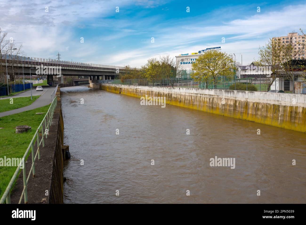 Litavka river, tributary of Berounka, in the town of Beroun, Czechia ...