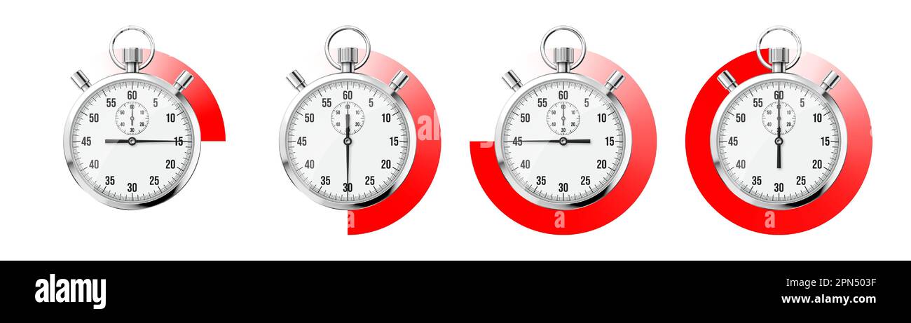 Realistic classic stopwatch. Shiny metal chronometer, time counter with ...