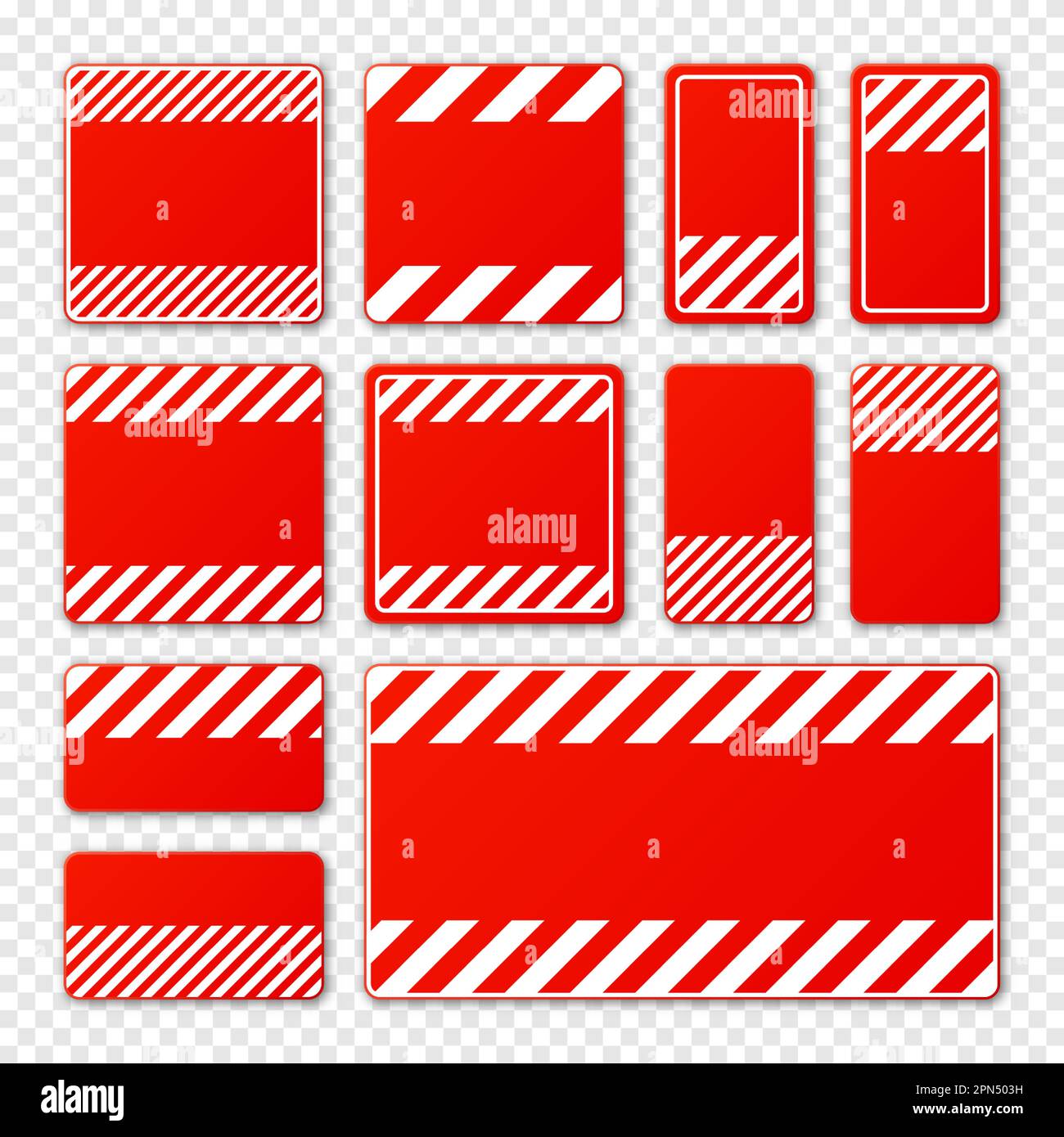 Various blank red warning signs with diagonal lines. Attention, danger ...