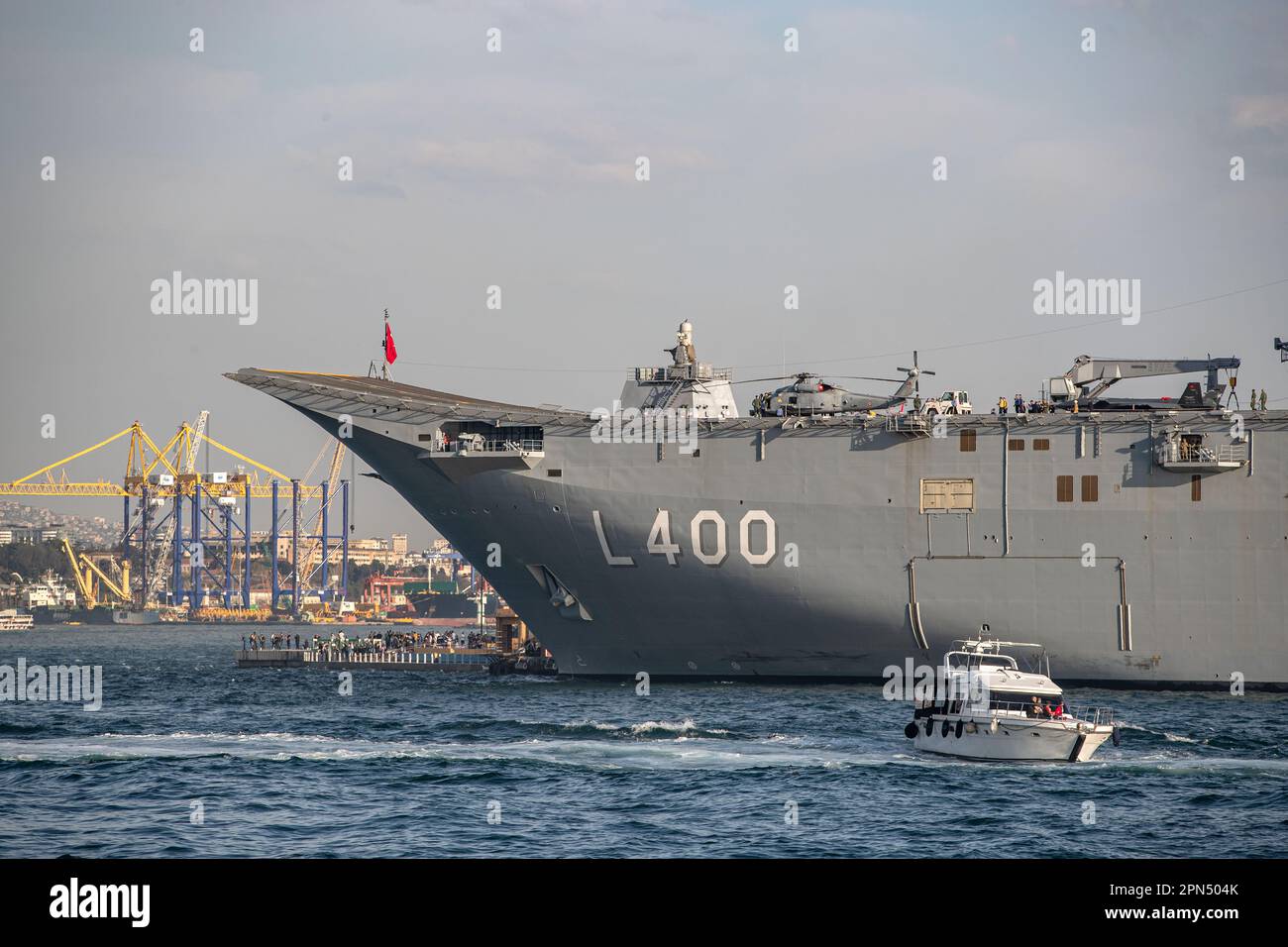 Istanbul, Turkey. 16th Apr, 2023. Turkey's largest warship TCG Anadolu was seen docked at ...
