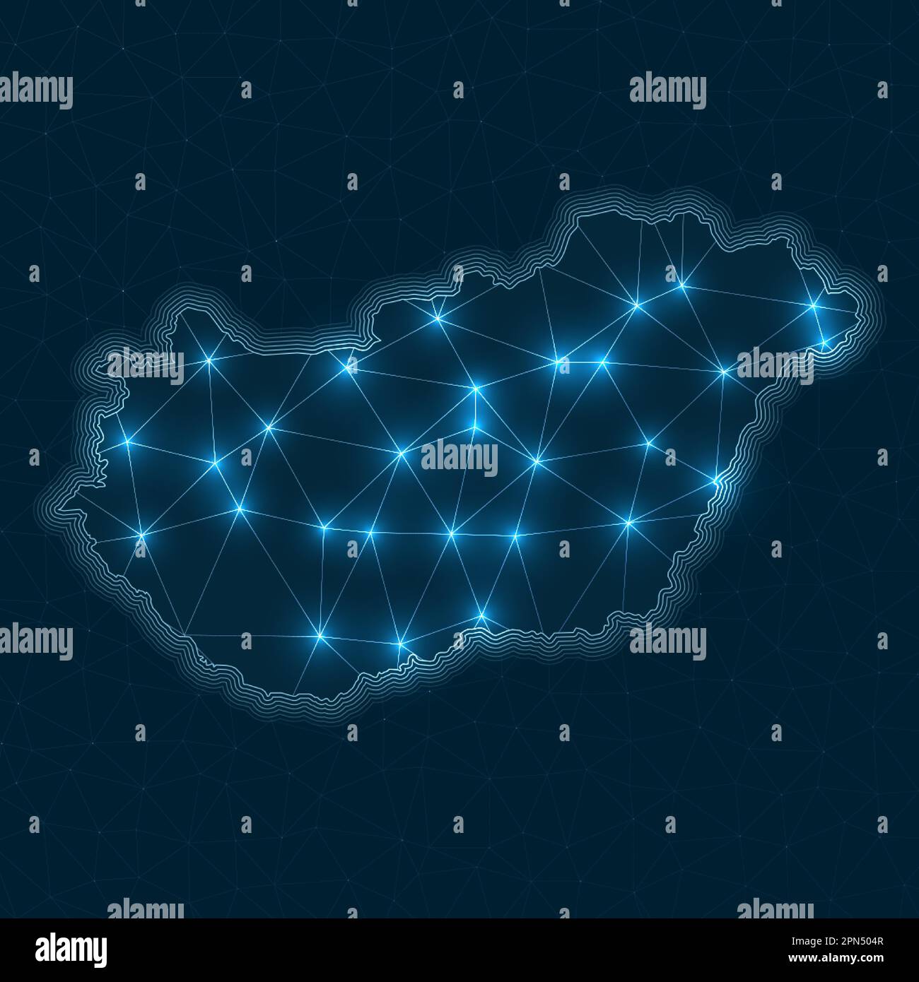 Hungary network map. Abstract geometric map of the country. Digital connections and ...