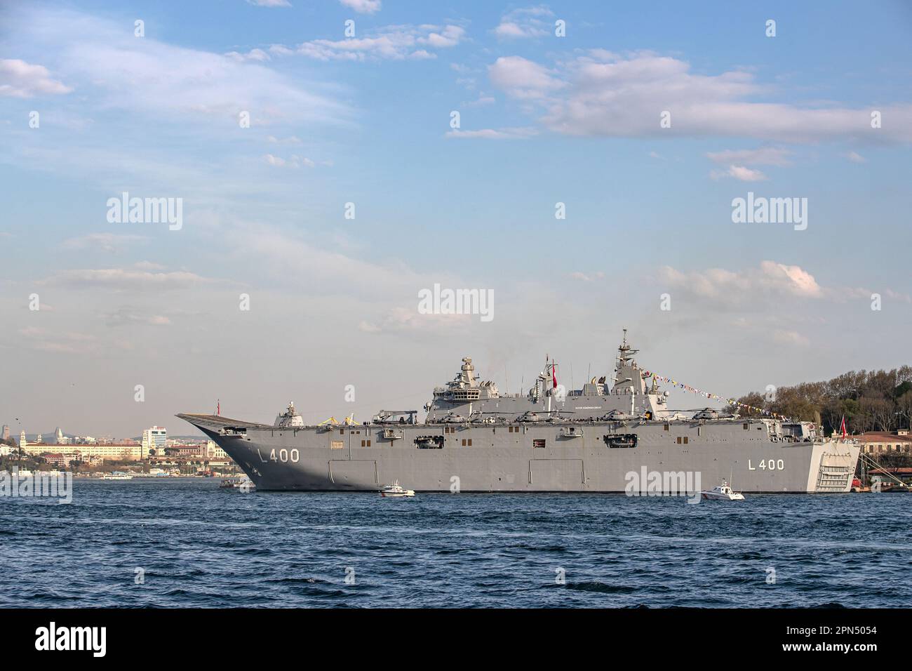 Istanbul, Turkey. 16th Apr, 2023. Turkey's largest warship TCG Anadolu was seen docked at ...