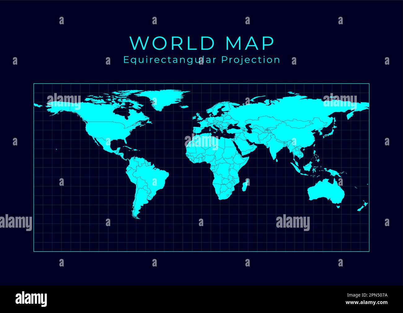 Map Of The World Equirectangular Plate Carree Projection Futuristic