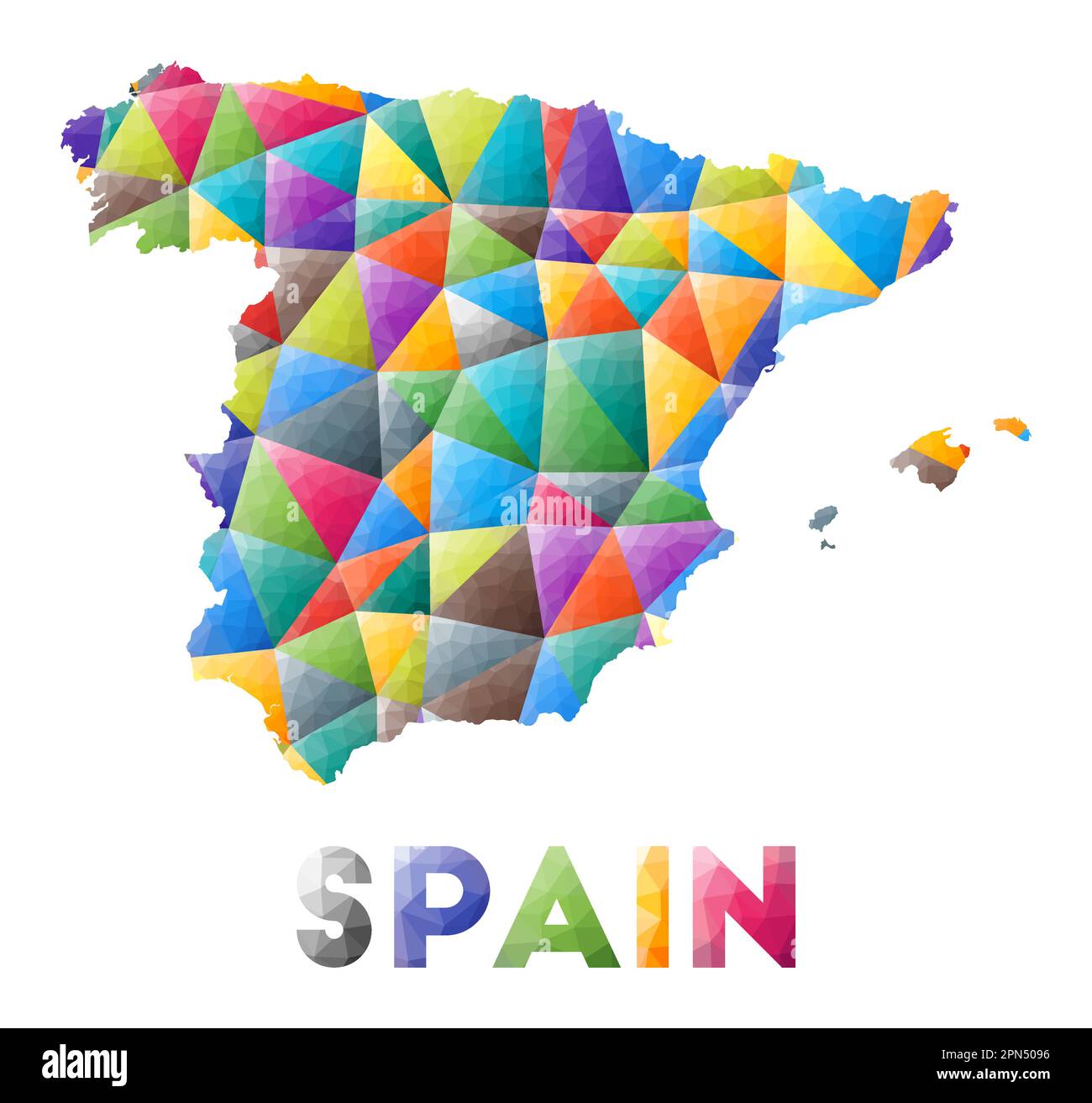 Spain - colorful low poly country shape. Multicolor geometric triangles ...