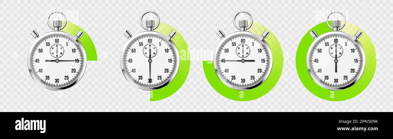 Realistic classic stopwatch. Shiny metal chronometer, time counter with ...