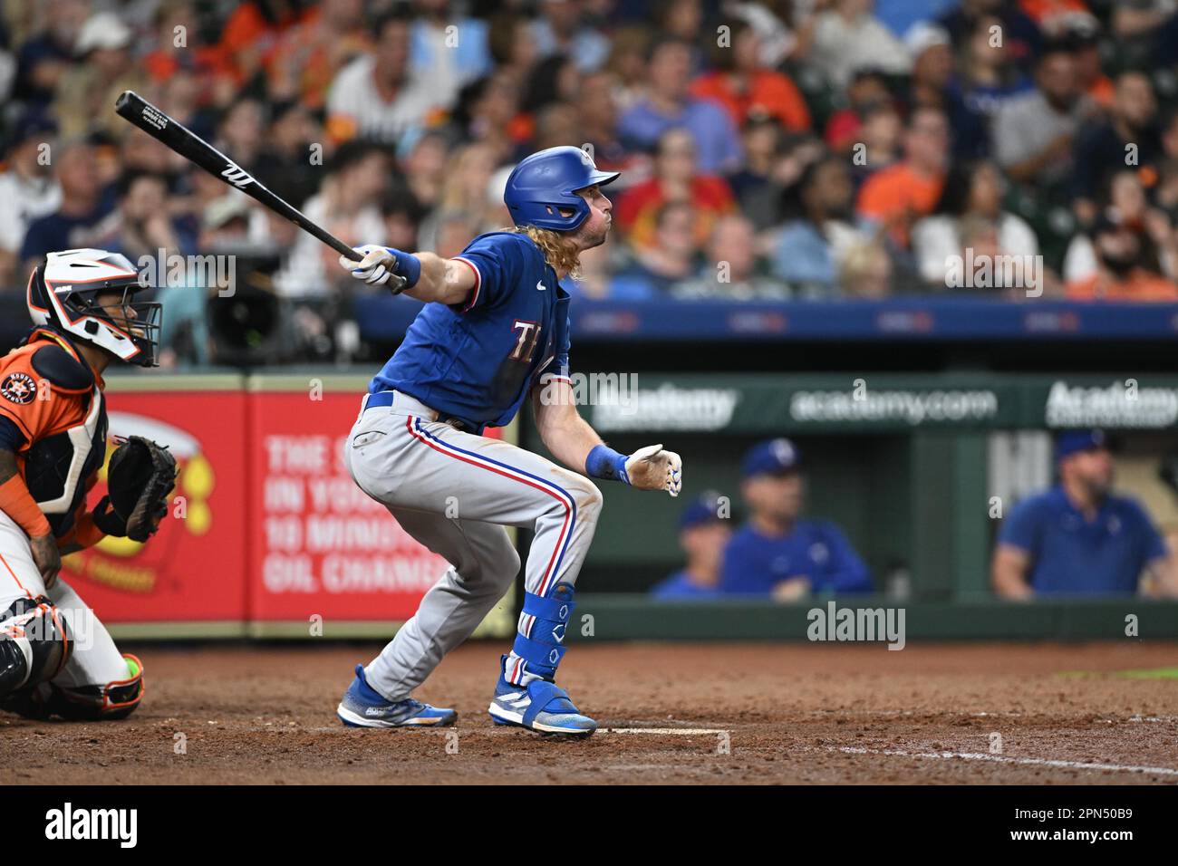 Houston, United States. 14th Apr, 2023. Texas Rangers left fielder ...