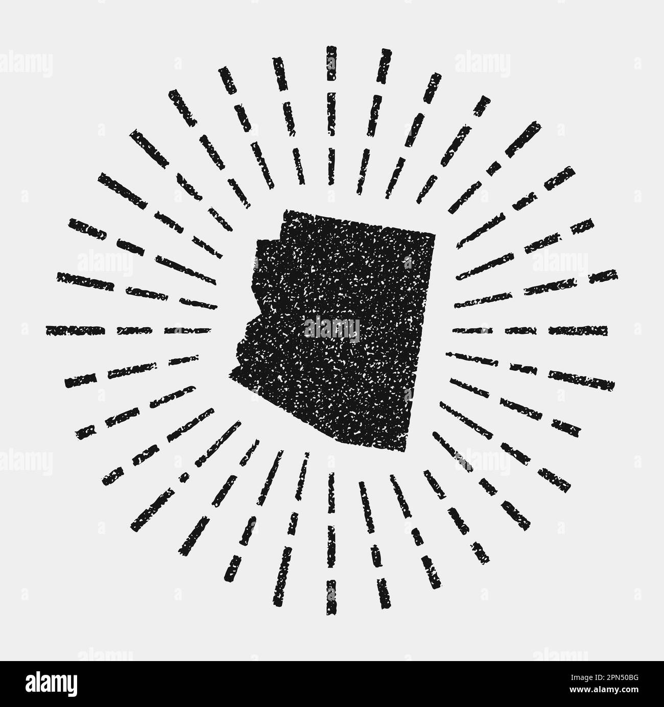 Vintage map of Arizona. Grunge sunburst around the US state. Black ...