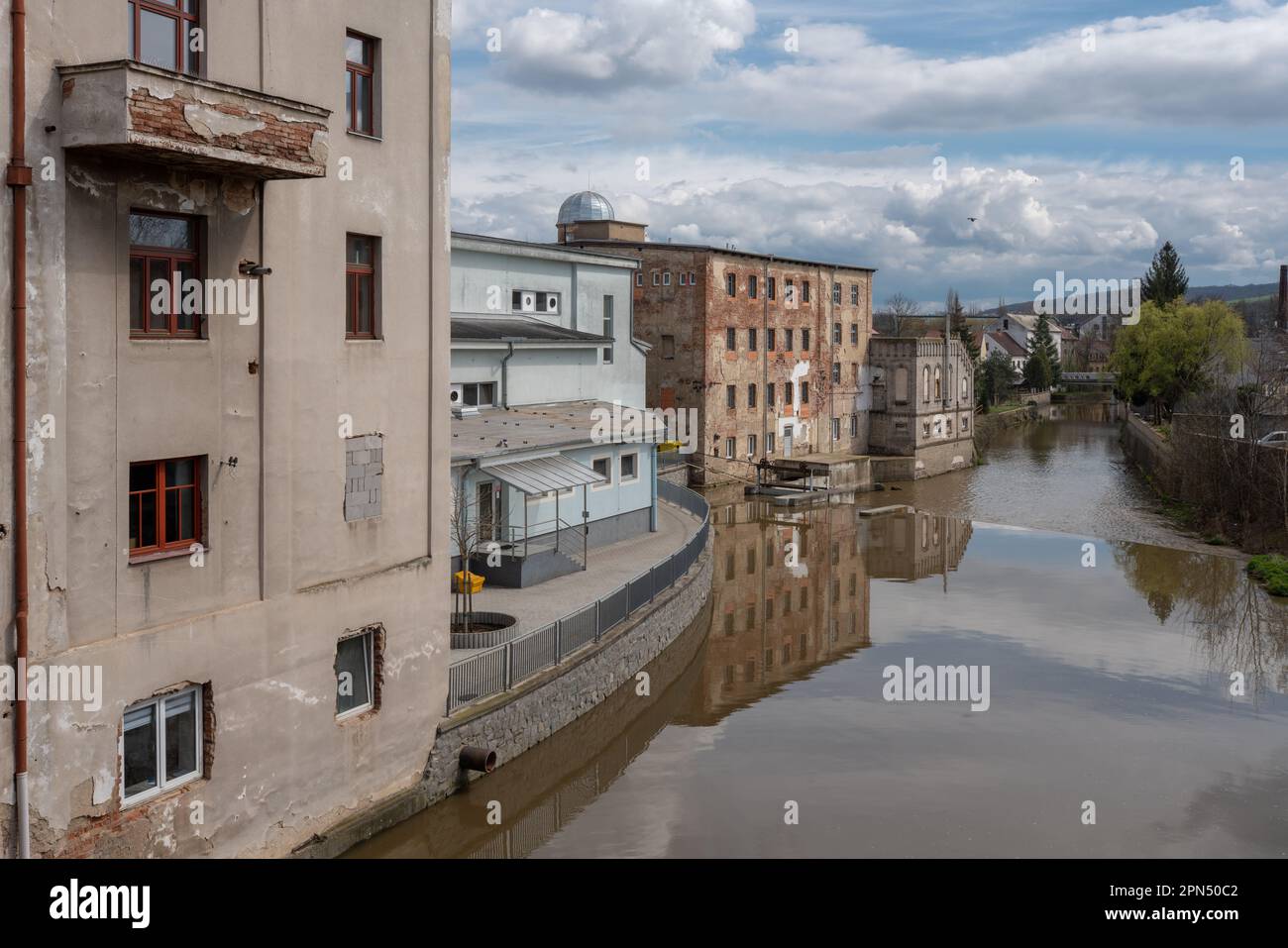 River branch of Berounka river in the town of Beroun, Czechia ...