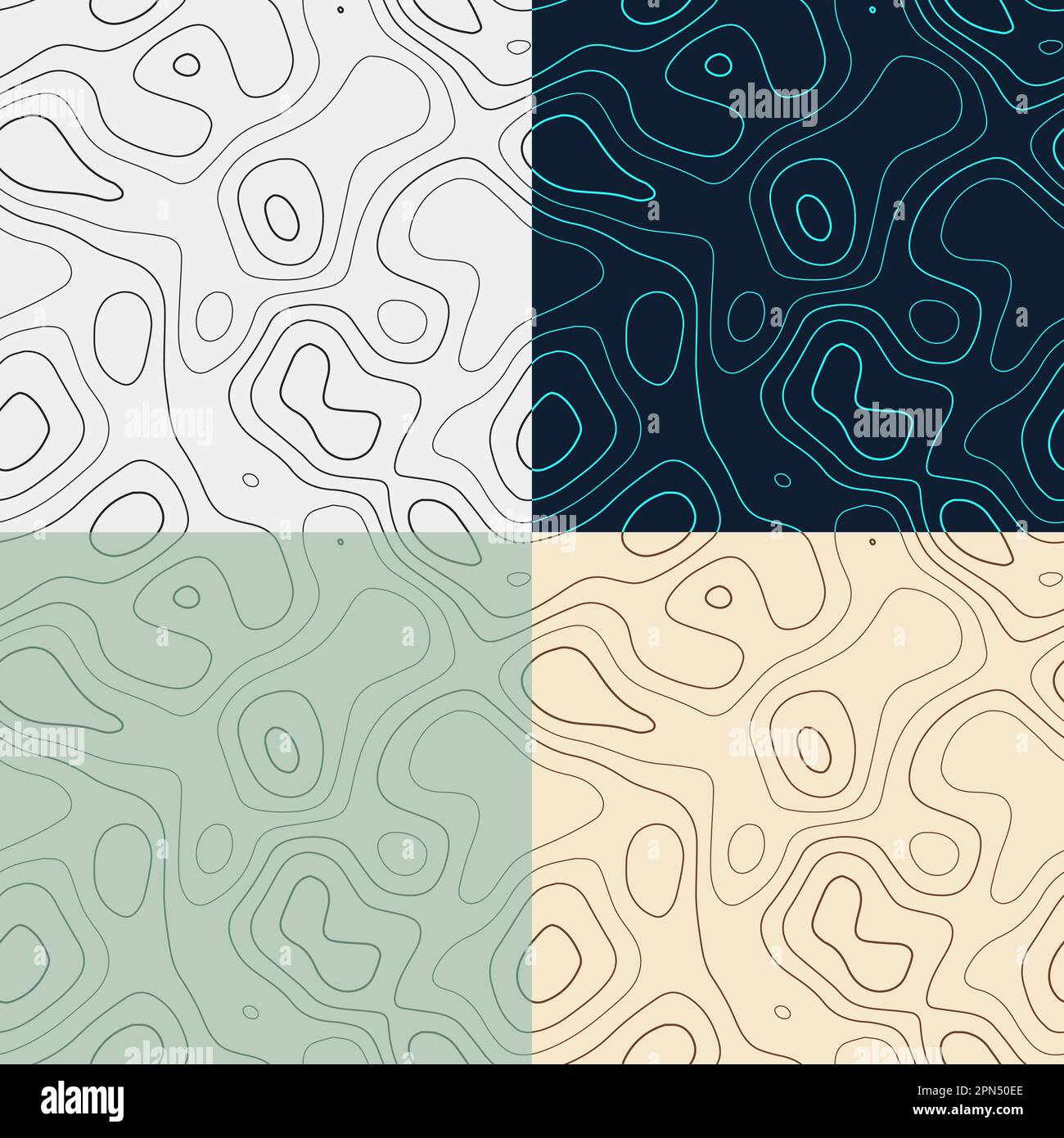 Topography patterns. Seamless elevation map tiles. Attractive isoline ...