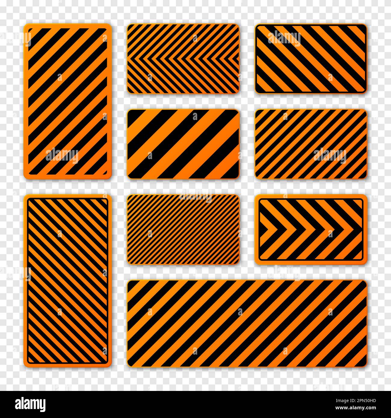 Various black and orange warning signs with diagonal lines. Attention ...