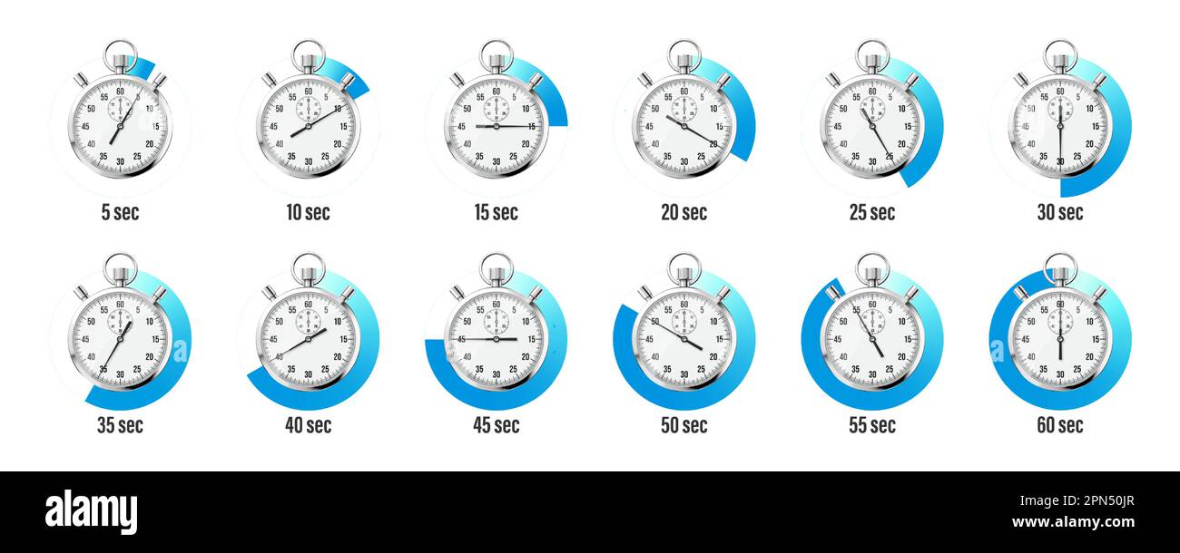 Realistic classic stopwatch. Shiny metal chronometer, time counter with ...