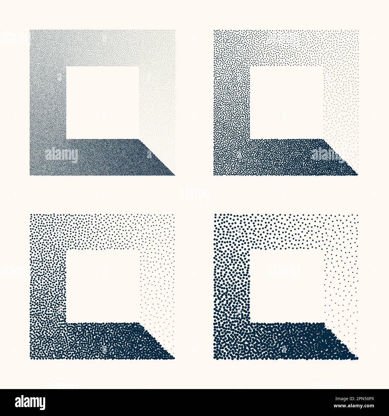 Square shaped dotted objects, vintage stipple elements. Stippling ...