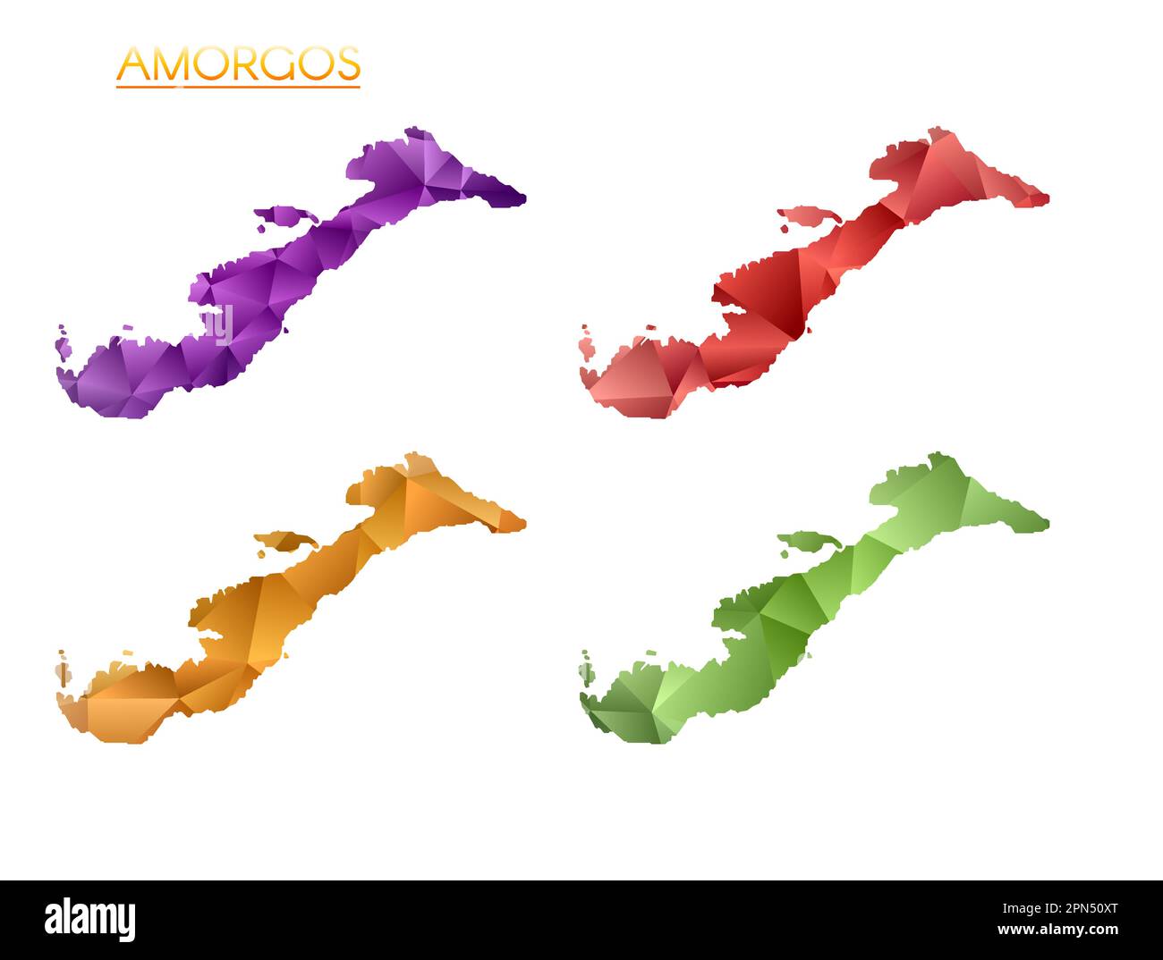 Set of vector polygonal maps of Amorgos. Bright gradient map of island ...