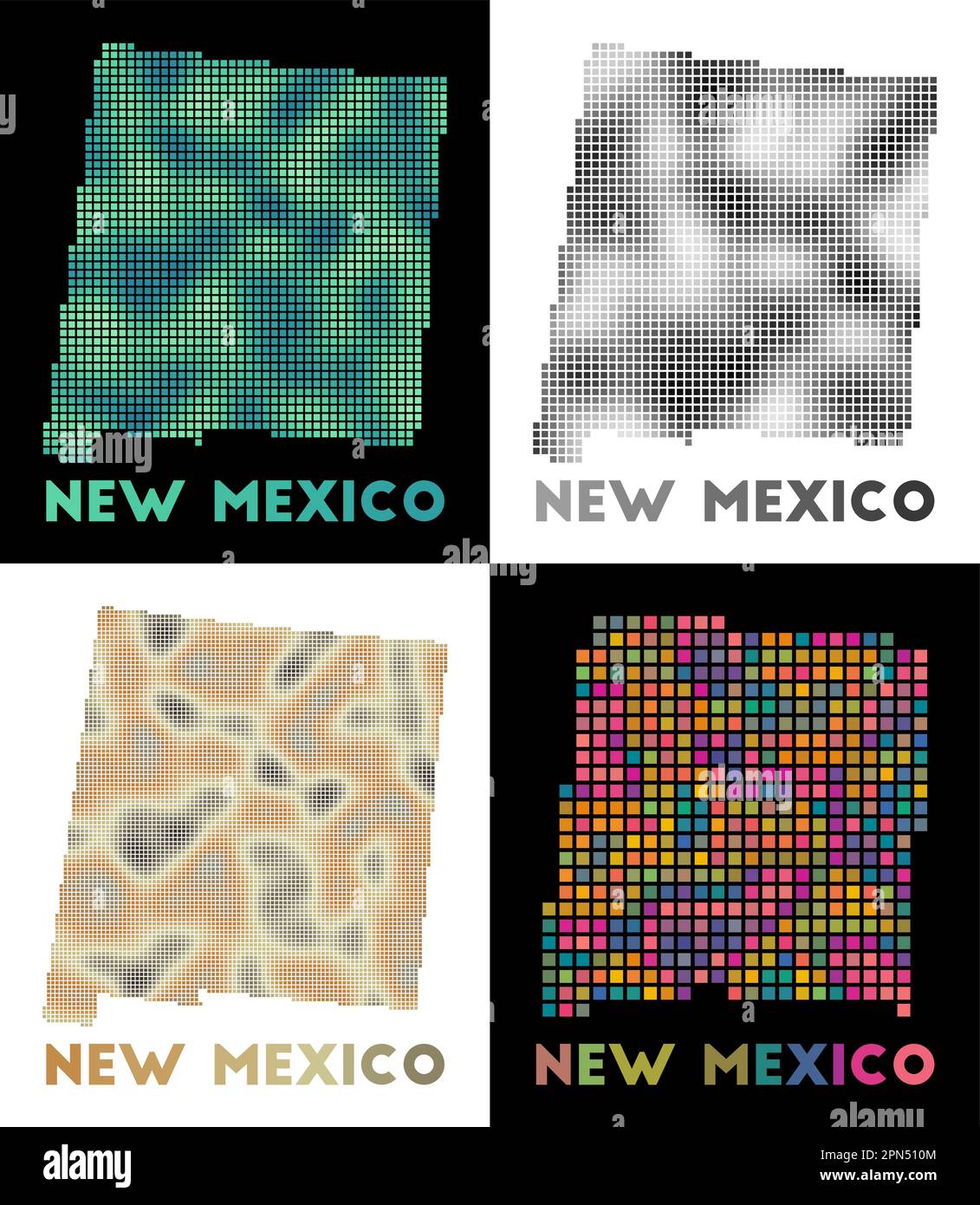 New Mexico map. Collection of maps of New Mexico in dotted style ...