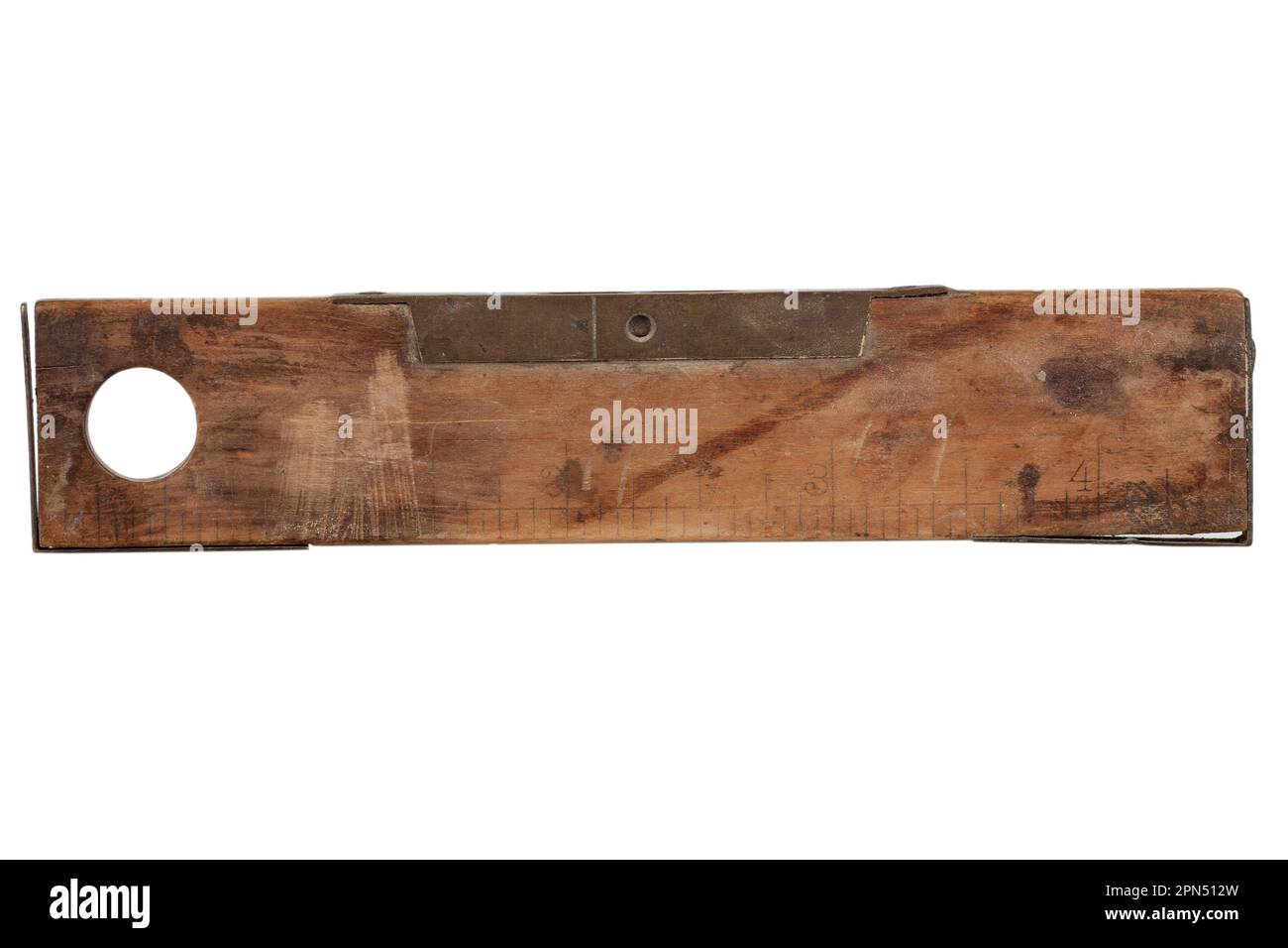 Antique carpenter's boxwood ruler with spirit level from 19th century ...