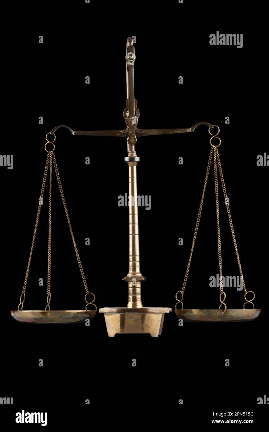 Bronze traditional balance scale set on black background Stock Photo ...