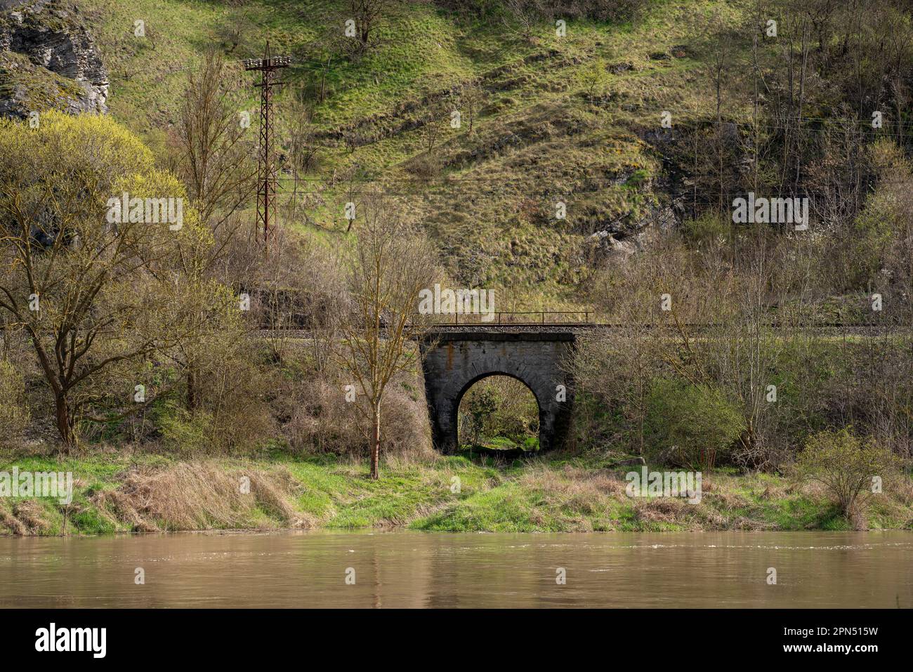 Small bridge at the rocky opening of Tetín gorge (Tetínská rokle) close ...