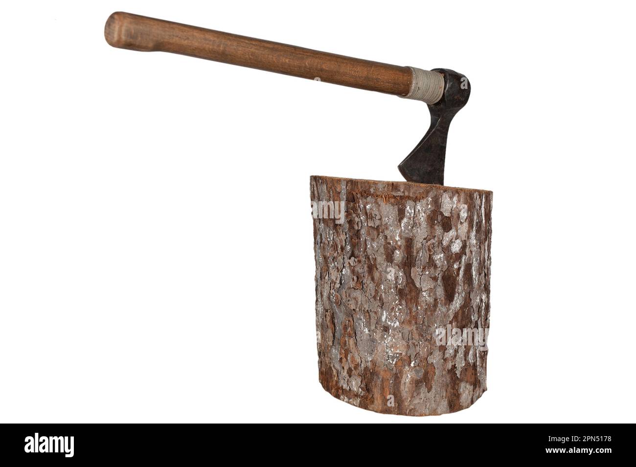 antique axe with wooden handle in wood log on white background Stock ...