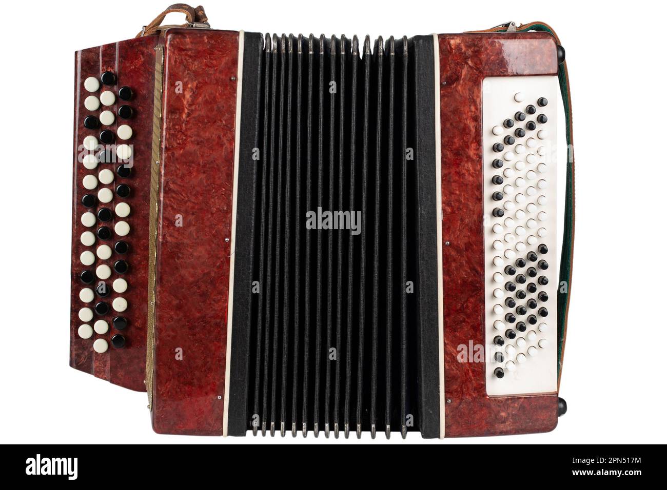 Small retro bayan (accordion). Folk musical instrument. Isolated on ...