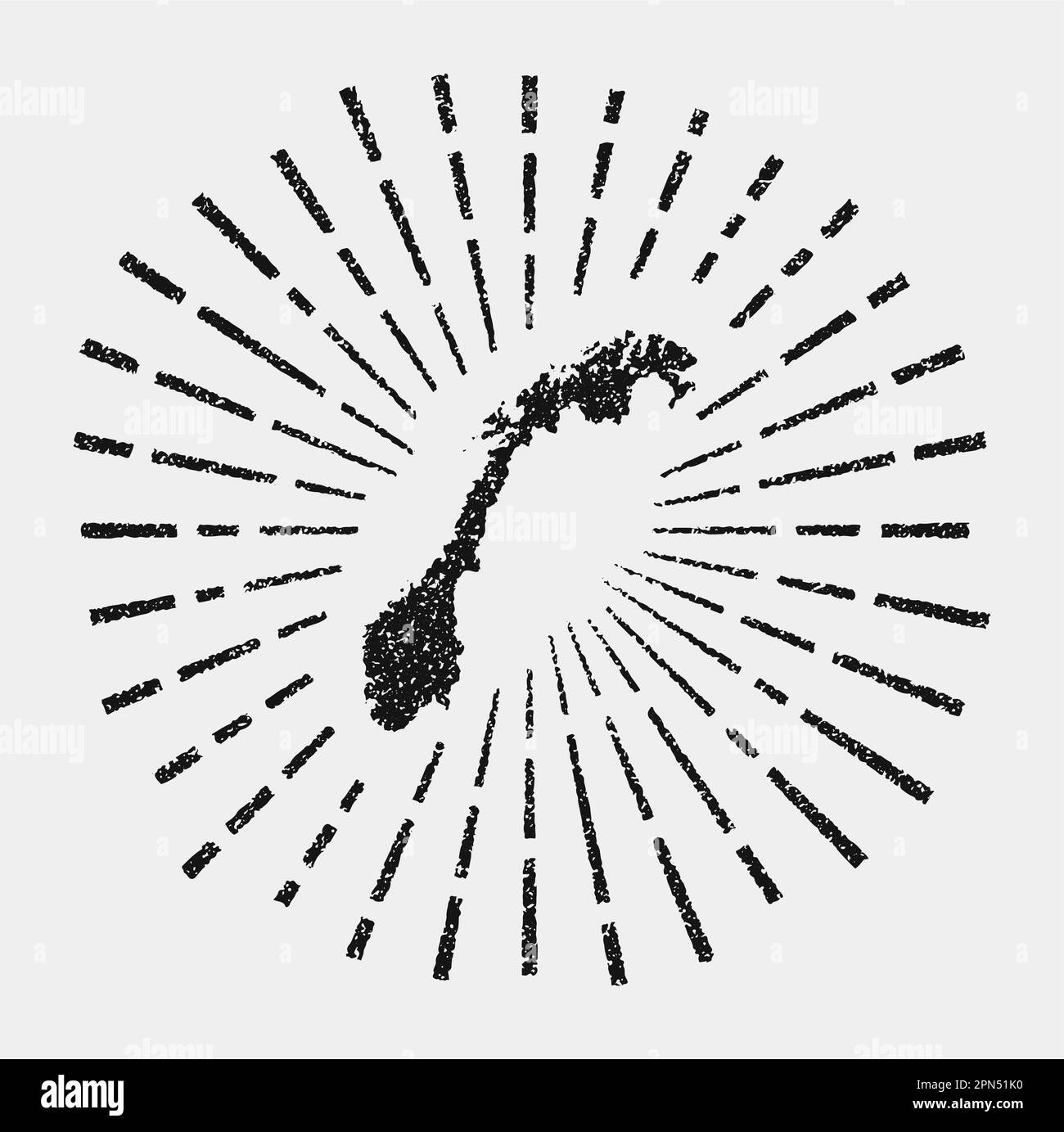 Vintage map of Norway. Grunge sunburst around the country. Black Norway ...