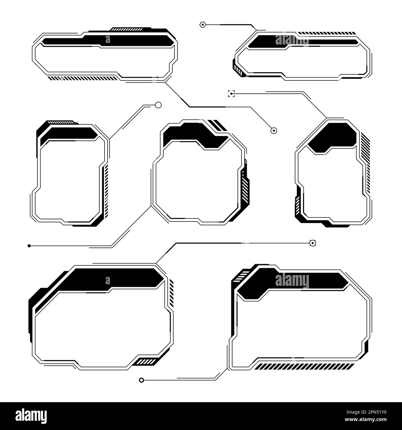 Black futuristic HUD or UI elements. Sci-fi user interface text boxes ...