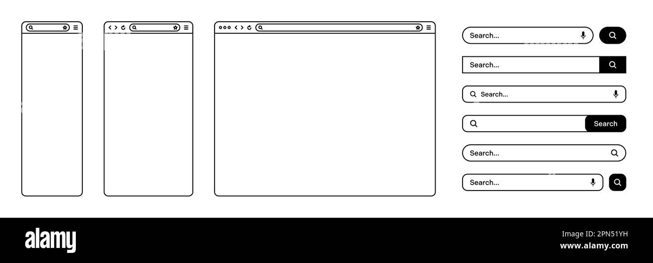 Blank web browser, internet page window with toolbar and search bar, field. Modern website in ...