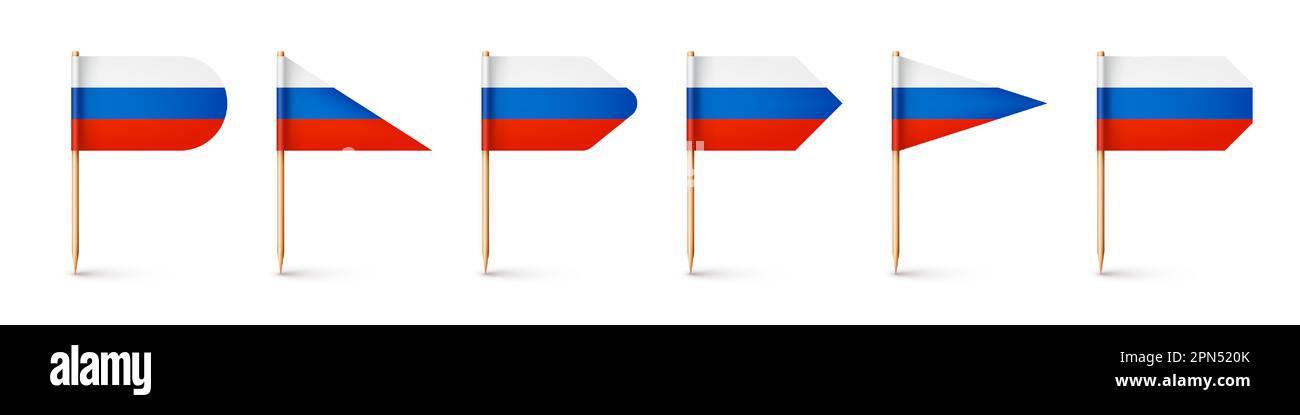 Realistic various Russian toothpick flags. Souvenir from Russia. Wooden ...
