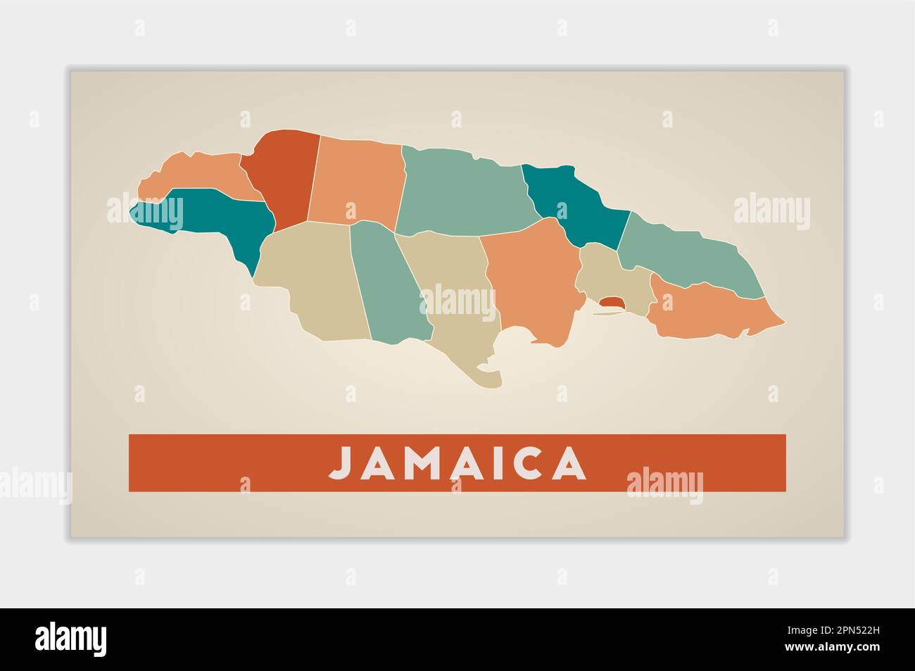 Jamaica poster. Map of the country with colorful regions. Shape of ...