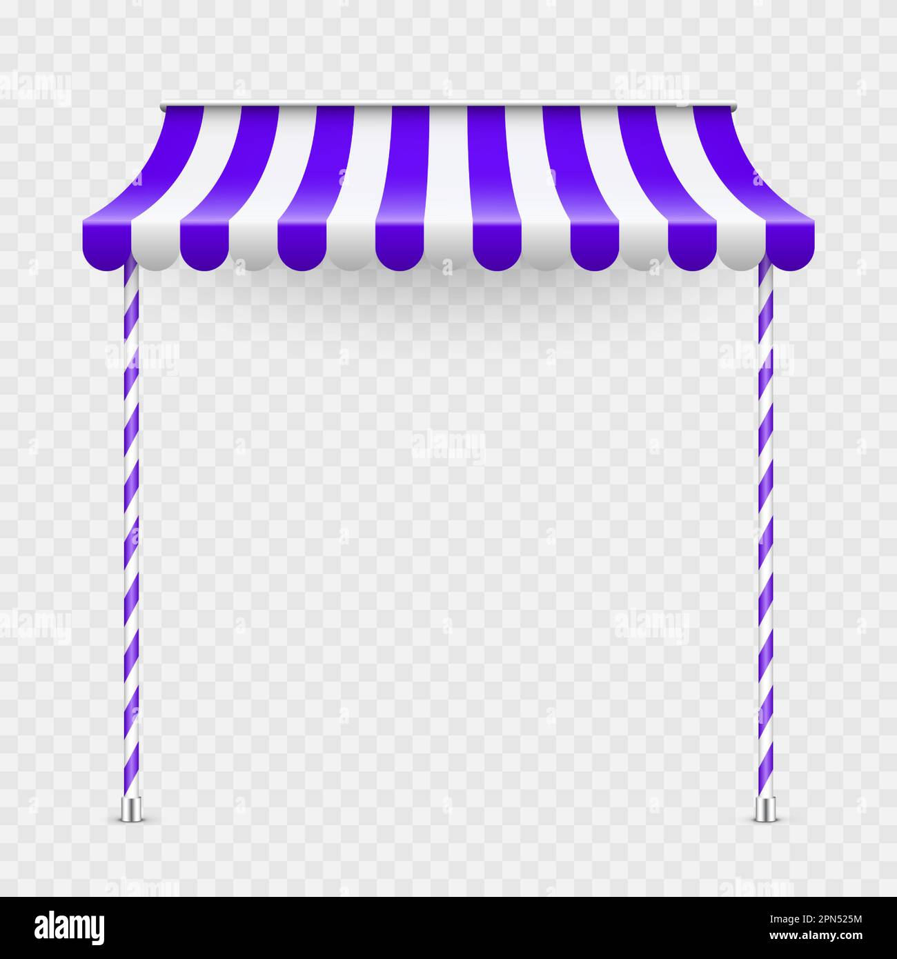 Violet shop sunshade with stand holders. Realistic striped cafe awning ...