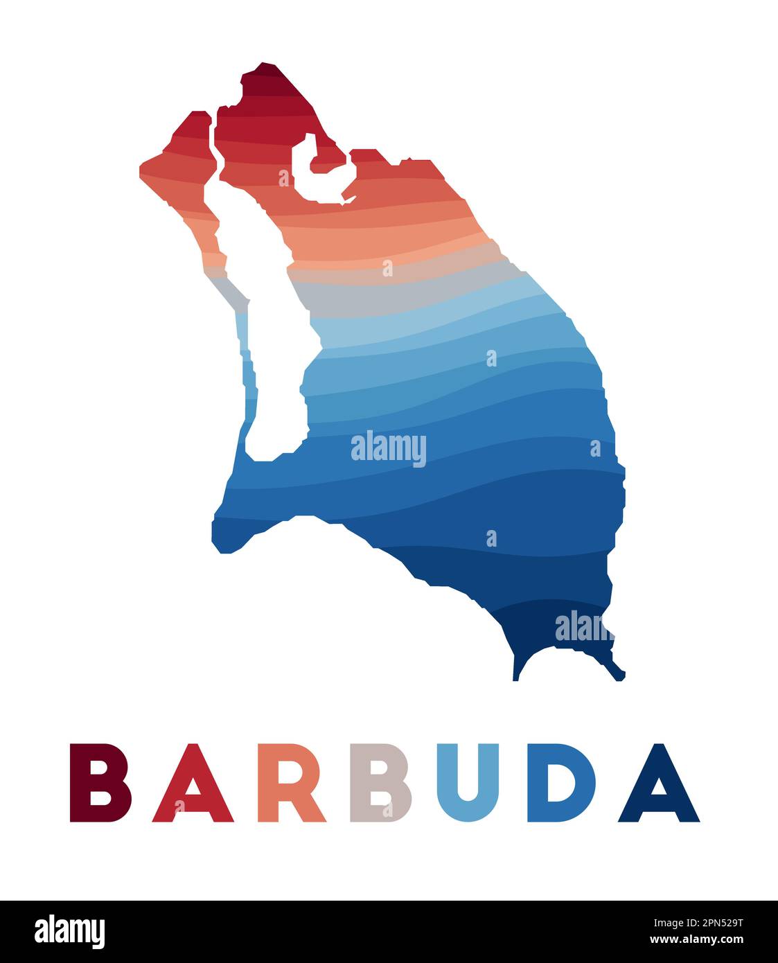 Barbuda map. Map of the island with beautiful geometric waves in red ...
